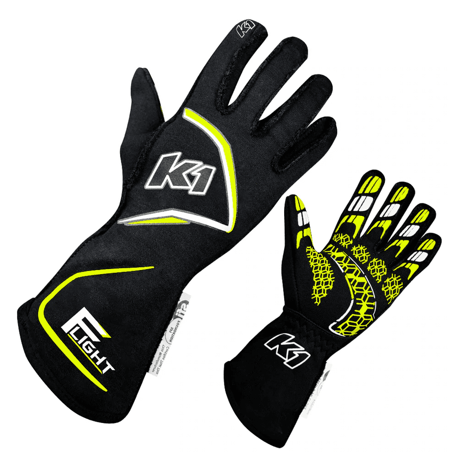 K1 Race Gear Flight SFI/FIA Racing Gloves Black/Flo Yellow