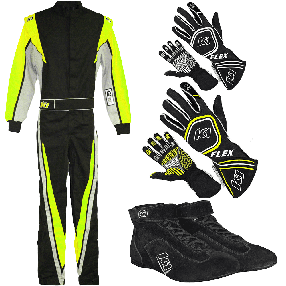 K1 RaceGear Vortex Flo Yellow Package: Includes Vortex Race Suit, Flex ...