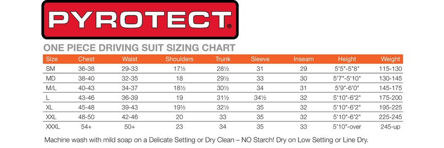 Pyrotect Race Suit Size Chart | atelier-yuwa.ciao.jp