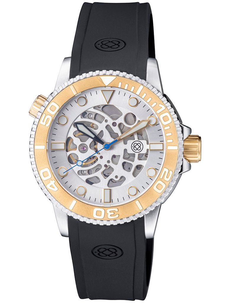 44MM AUTOMATIC SKELETON DIVER GOLD BEZEL - SILVER SKELETON DIAL ...