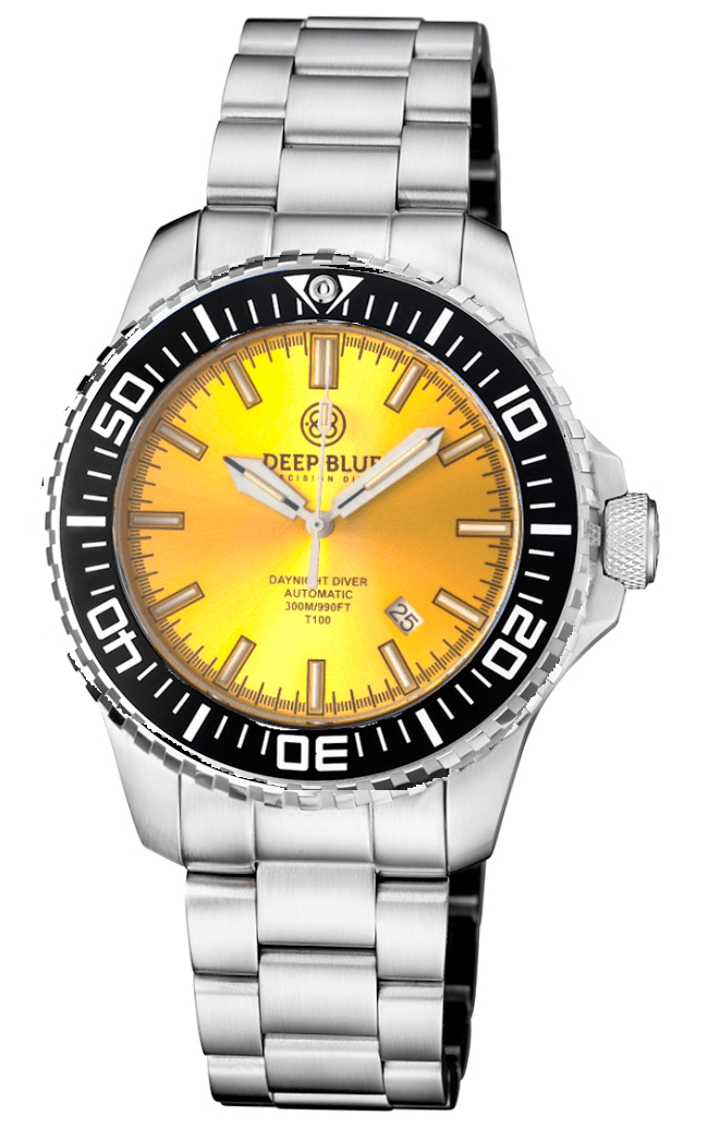 DAYNIGHT DIVER BLACK CERAMIC BEZEL - YELLOW SUNRAY DIAL - GREEN/ORANGE ...