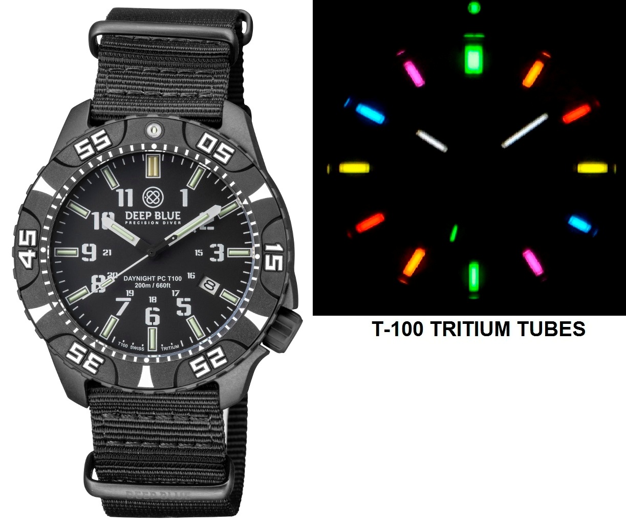 DAYNIGHT DIVER PC TRITIUM AUTOMATIC WATCH- BLACK/WHITE BEZEL - BLACK ...