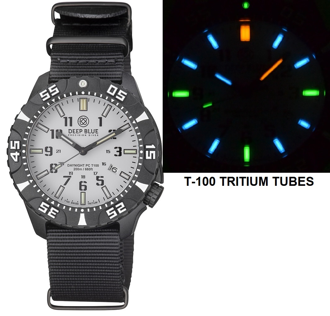 DAYNIGHT DIVER PC TRITIUM AUTOMATIC WATCH- BLACK/WHITE BEZEL - WHITE ...