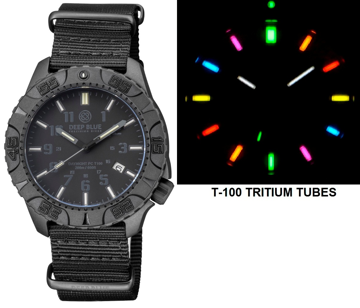 DAYNIGHT DIVER PC TRITIUM AUTOMATIC WATCH- STEALTH BEZEL - STEALTH DIAL ...