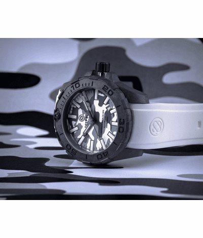 DAYNIGHT STEALTH OPS CARBON CASE WHITE GREY CAMO DIAL BLUE /YELLOW FLAT ...