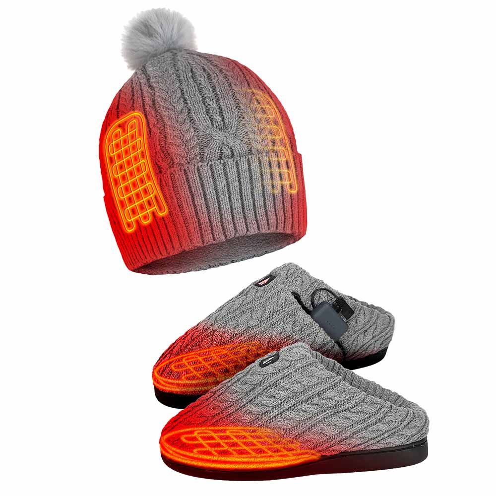 ActionHeat 5V Battery Heated Cable Knit Hat & Slippers Bundle - The ...