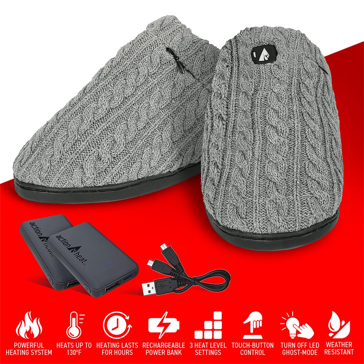 ActionHeat 5V Battery Heated Cable Knit Slippers - The Warming Store