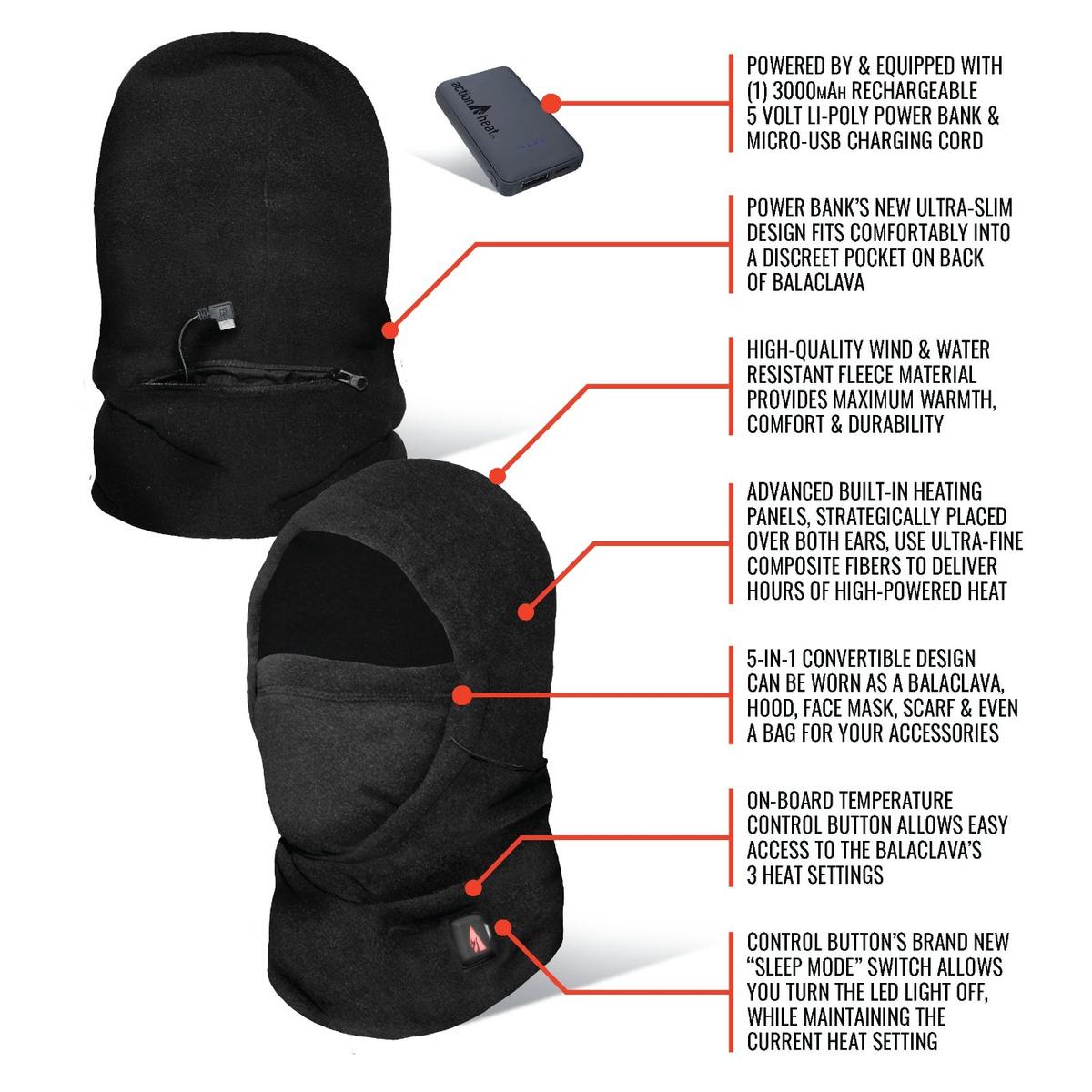 ActionHeat 5V Battery Heated Fleece Balaclava - The Warming Store