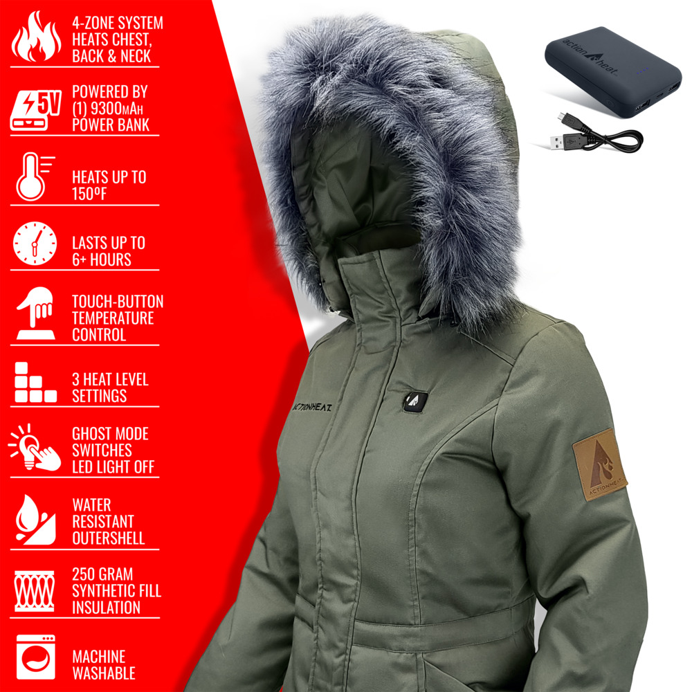 ActionHeat 5V Women's Battery Heated Parka Jacket - The Warming Store