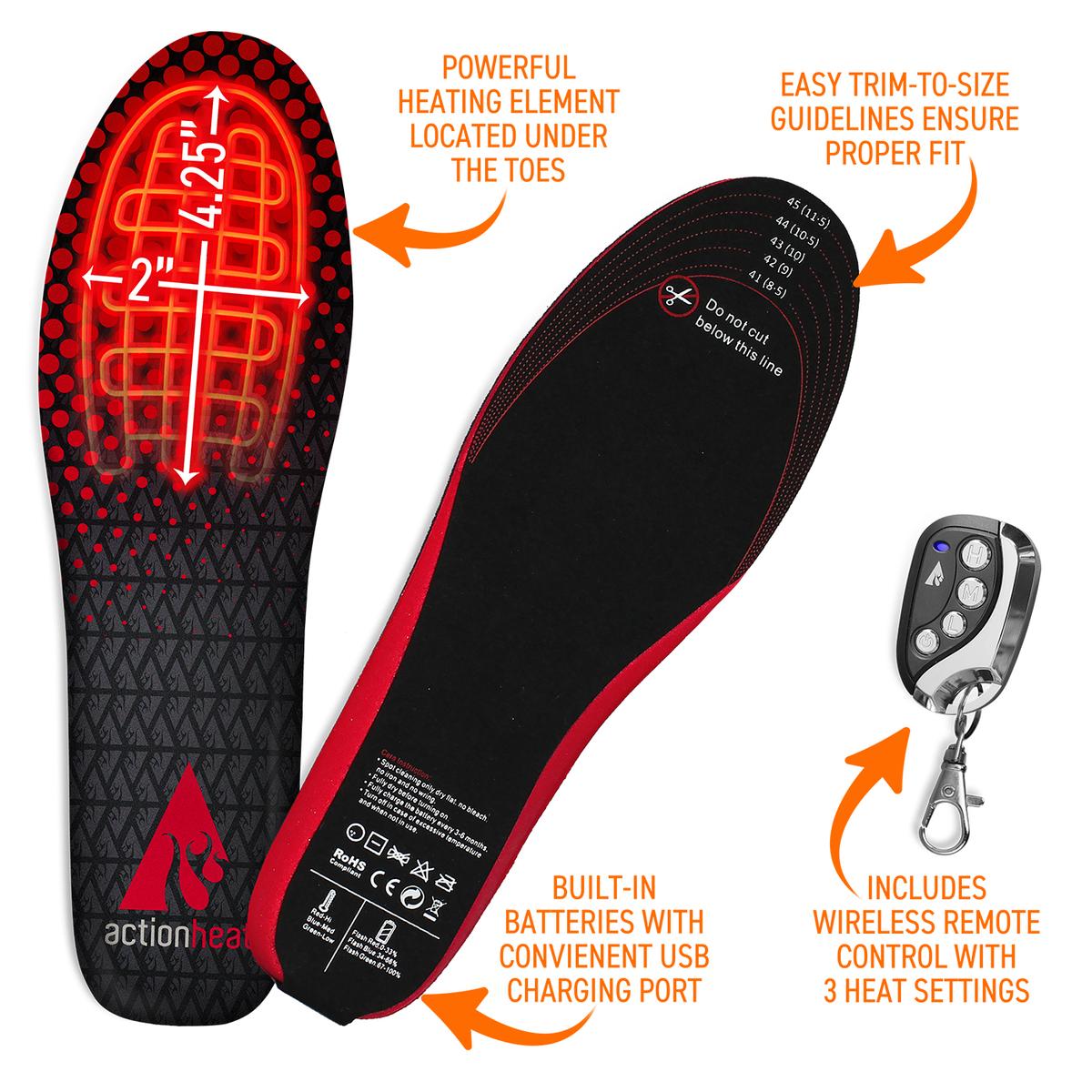 ActionHeat Rechargeable Heated Insoles with Remote - The Warming Store