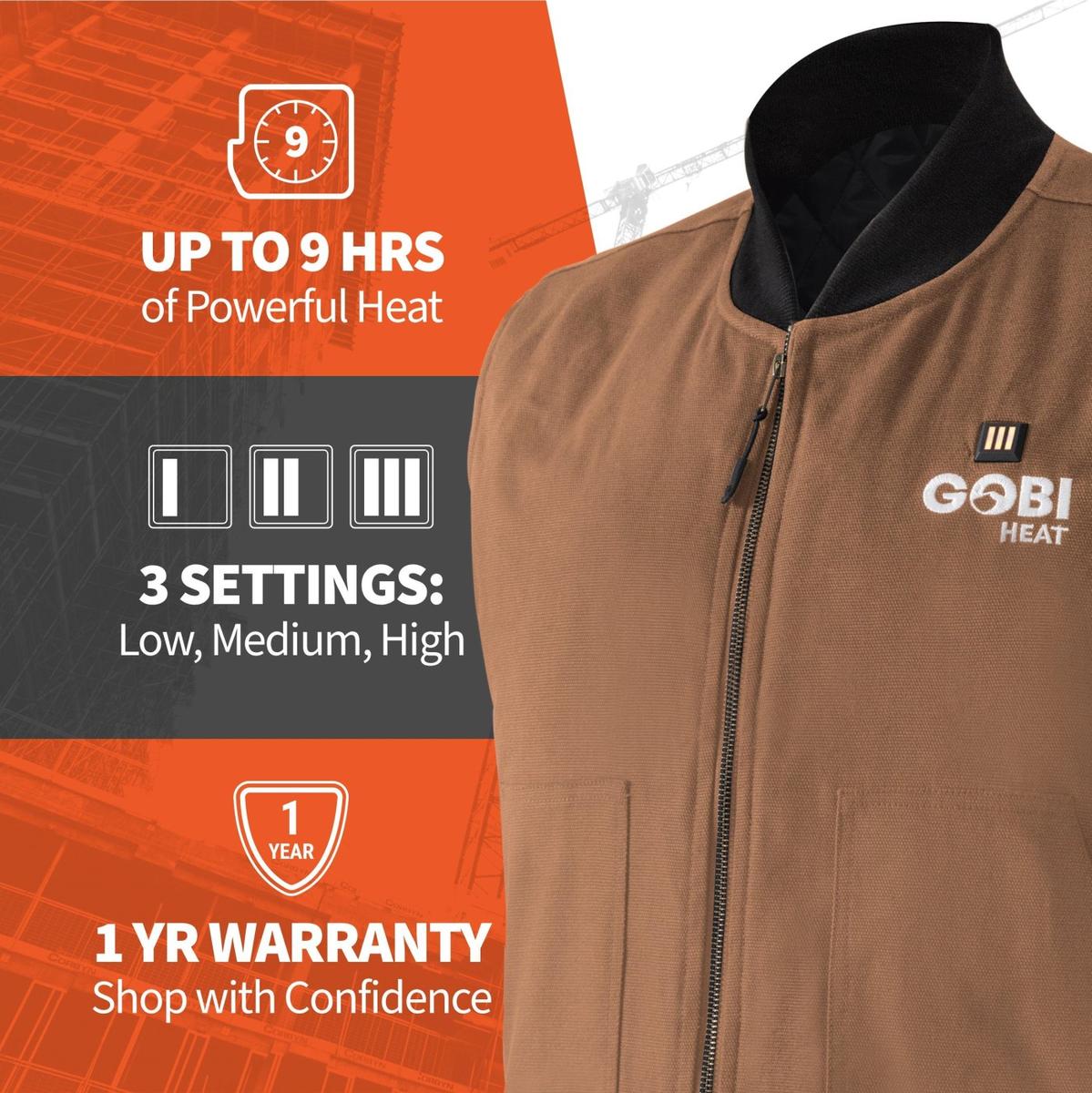 Gobi Heat Ibex Men's 5 Zone Heated Workwear Vest - The Warming Store