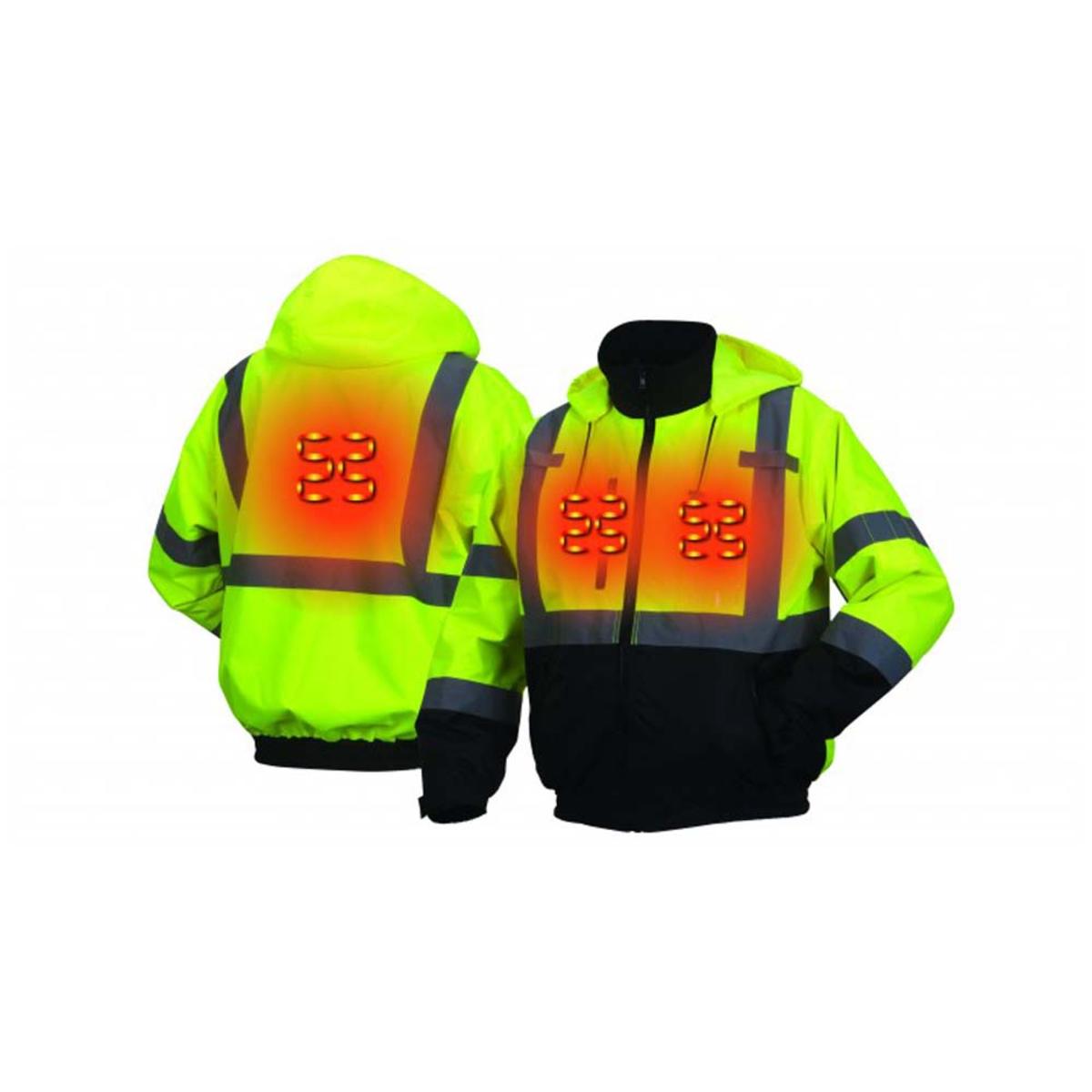 Pyramex Safety Heated Hi-Vis Lime Bomber Jacket - The Warming Store