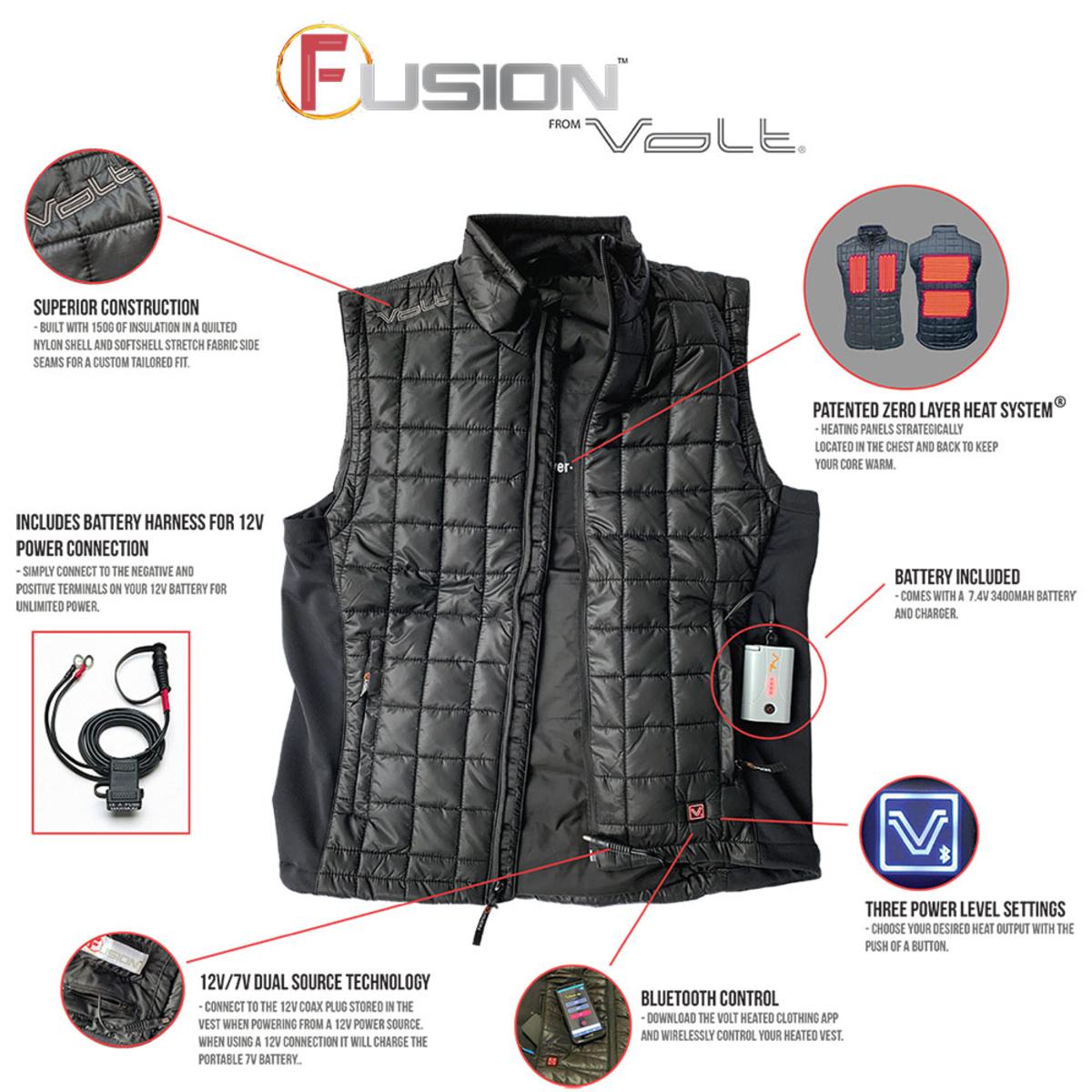 Volt Heat Fusion 12V/7V Dual Source Heated Vest with Bluetooth Therm ...