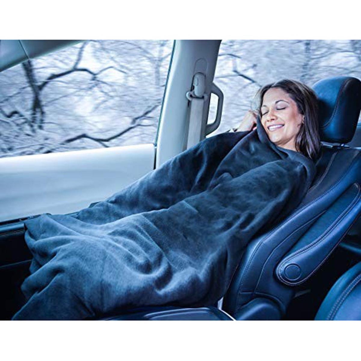 Zone Tech 12V Fireproof Car Heated Travel Blanket - Classic Black - The ...