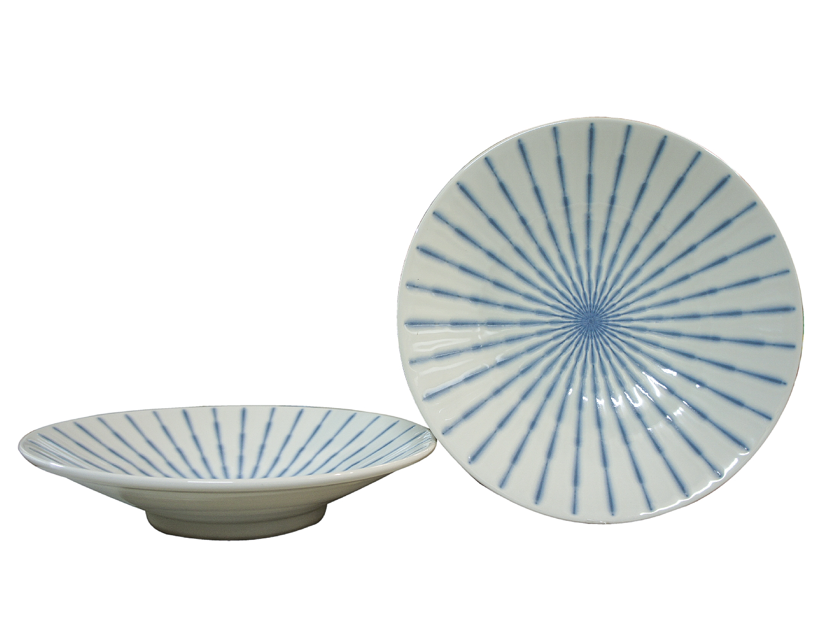11-1/2 Inch Blue and White Starburst Raised Edge Serving Plate Set
