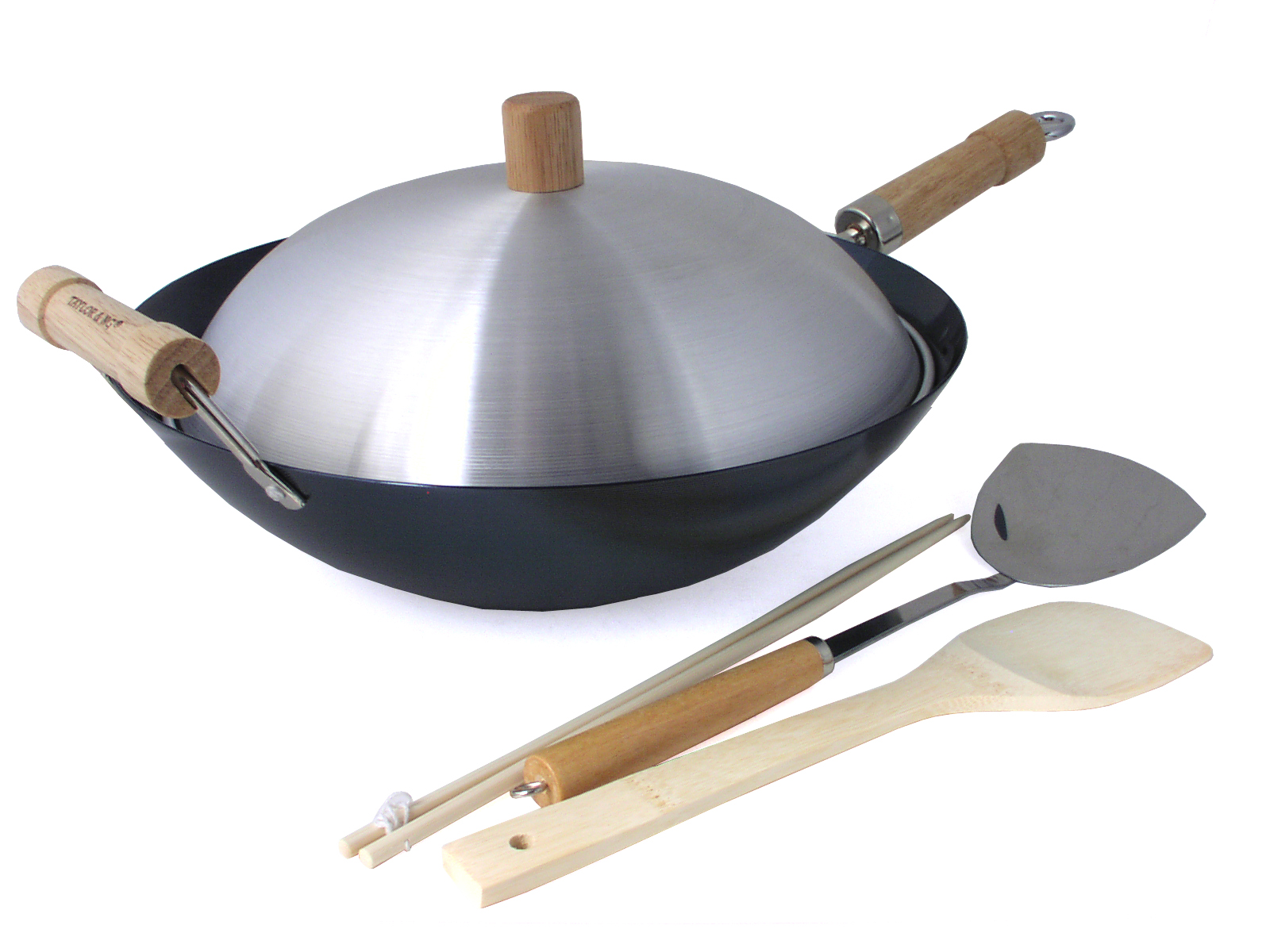 5 Piece 14 Inch Double Handle Pre-Seasoned Flat Bottom Wok Set