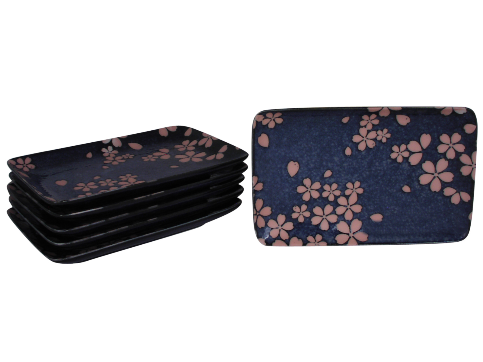 8-1/8 Inch Blue and Pink Sakura Rectangular Plate Set for Six
