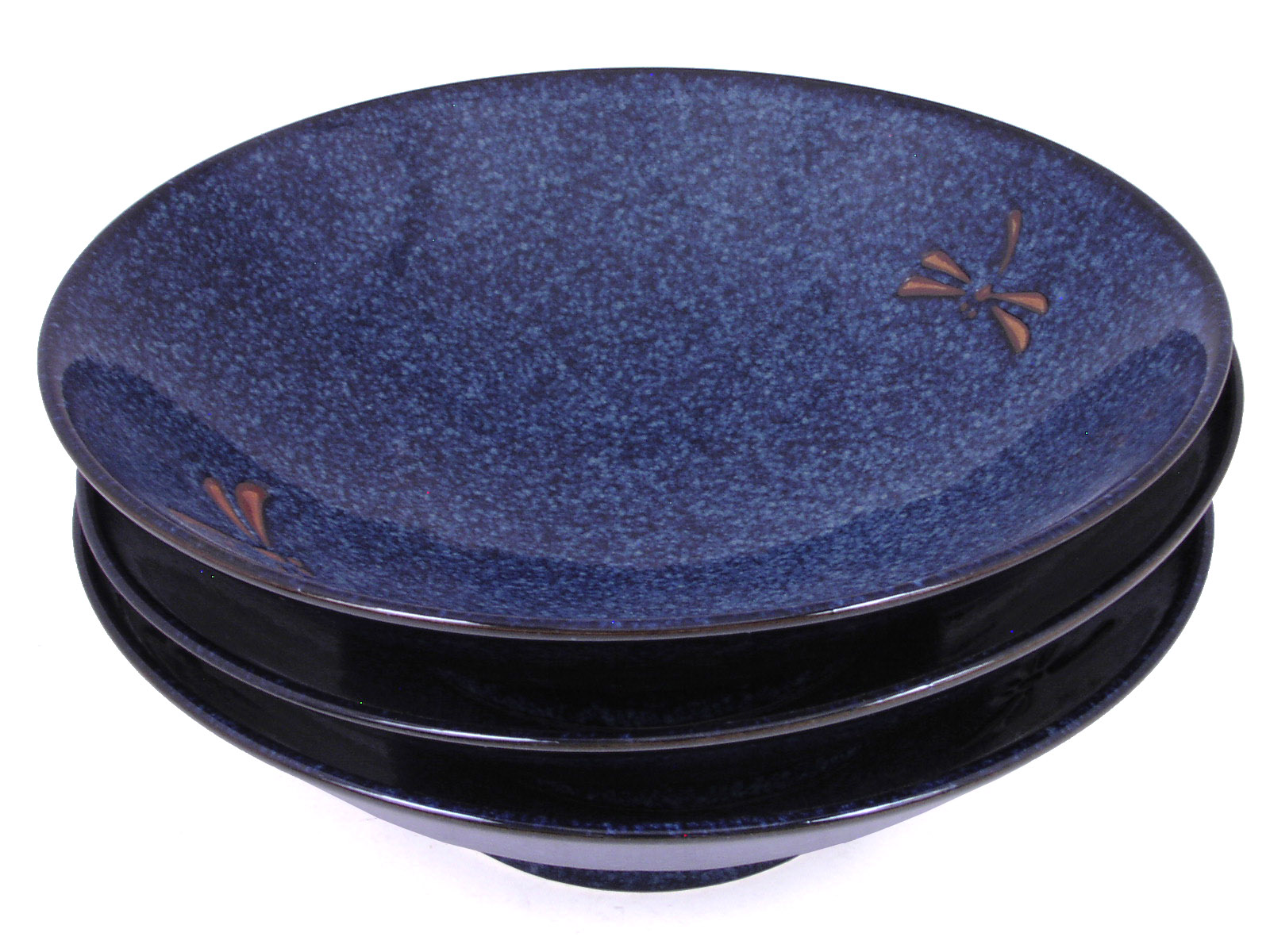 Blue Dragonfly Asian Inspired Ceramic Bowl Set for Three