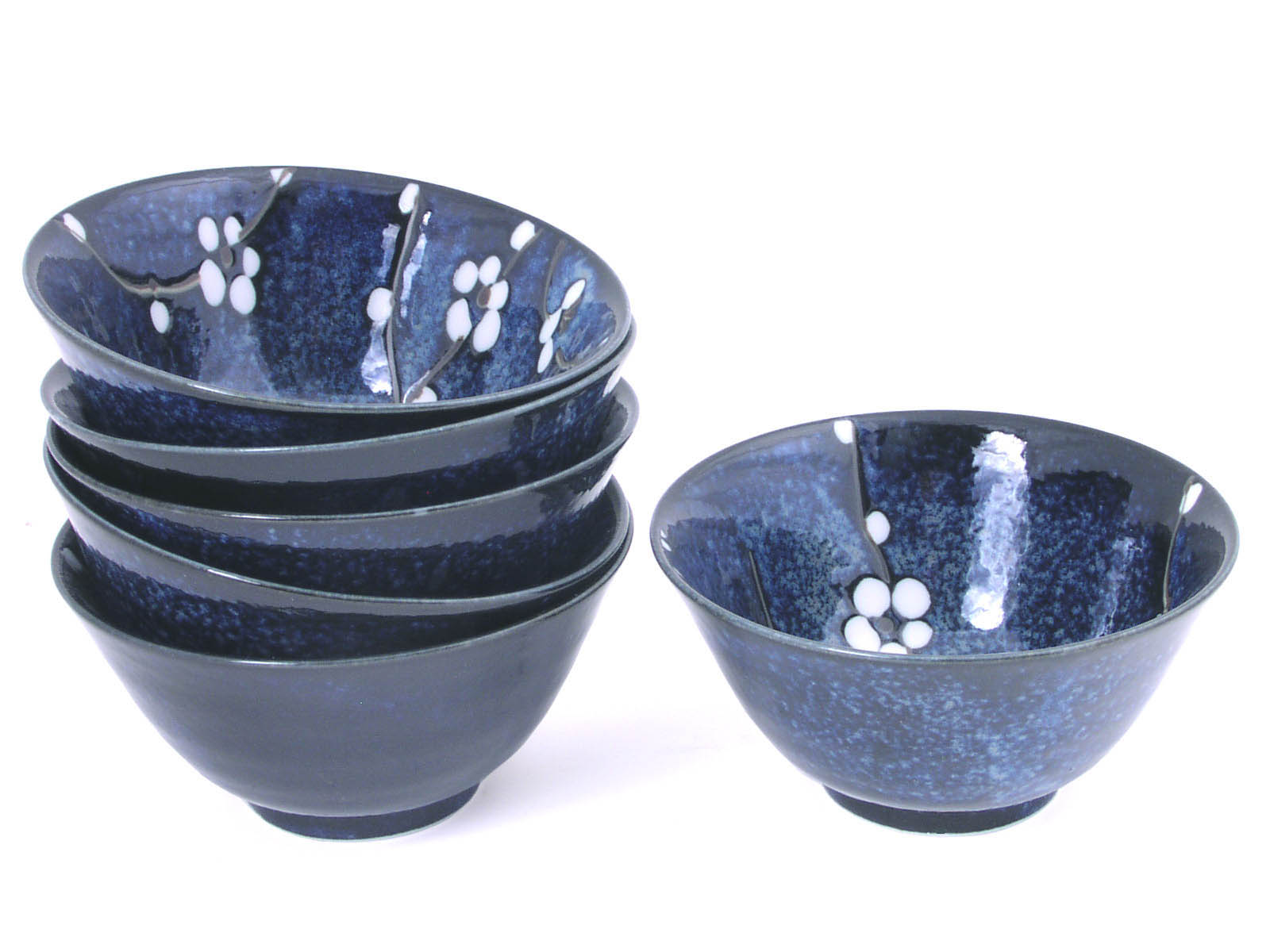 Dark Blue Cherry Blossom Rice Bowl Set
