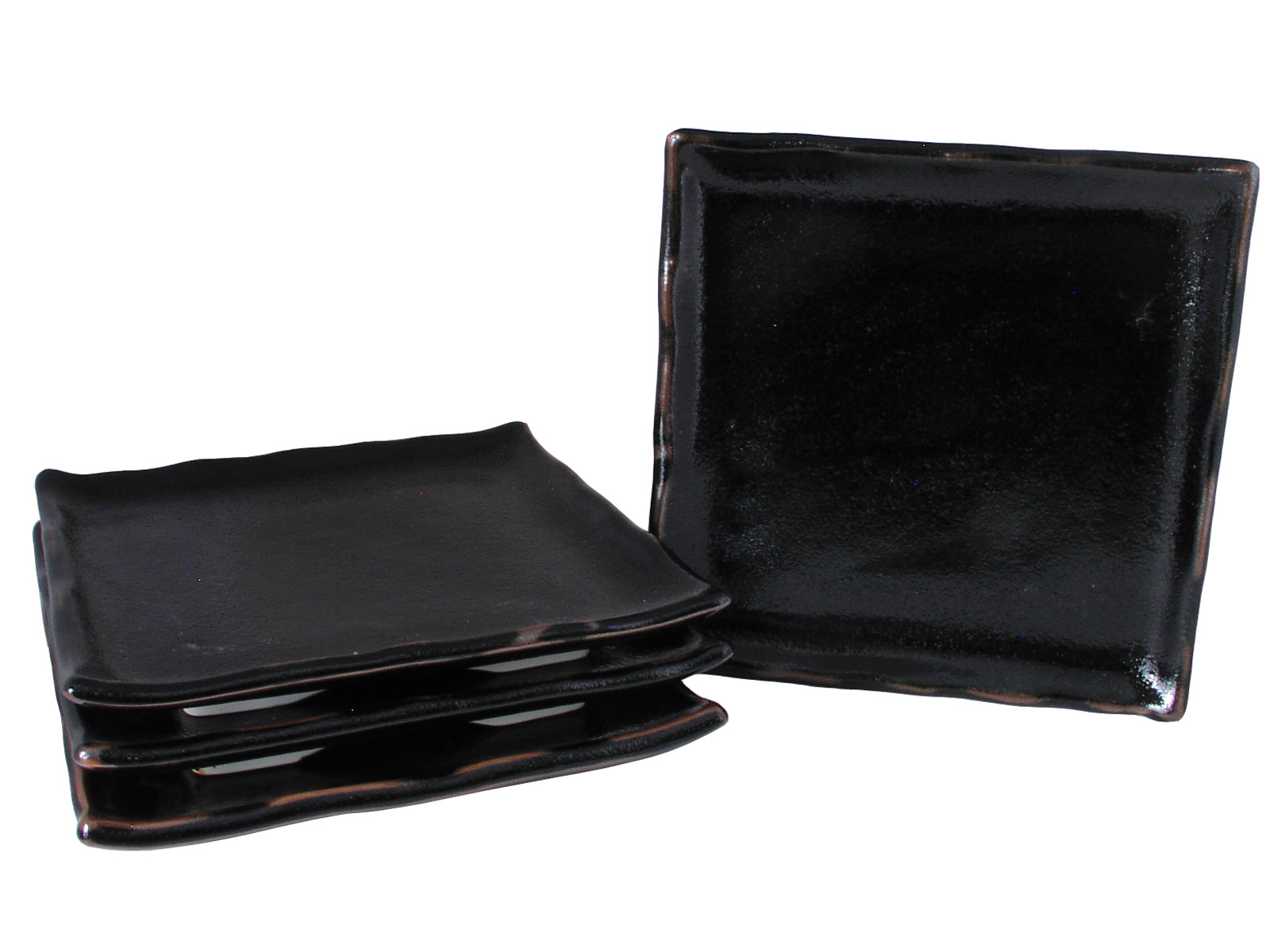 Earthen Black and Brown Japanese Large Square Plate Set for Four