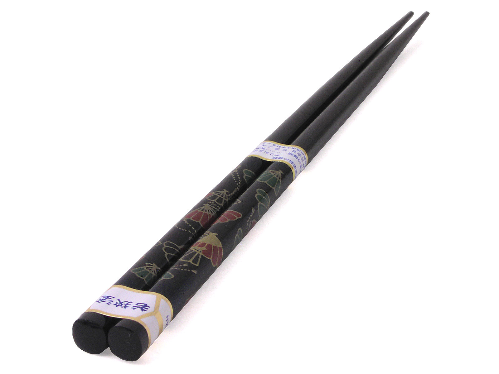 Gold, Red and Green Japanese Fan Motif Black Gourmet Chopsticks