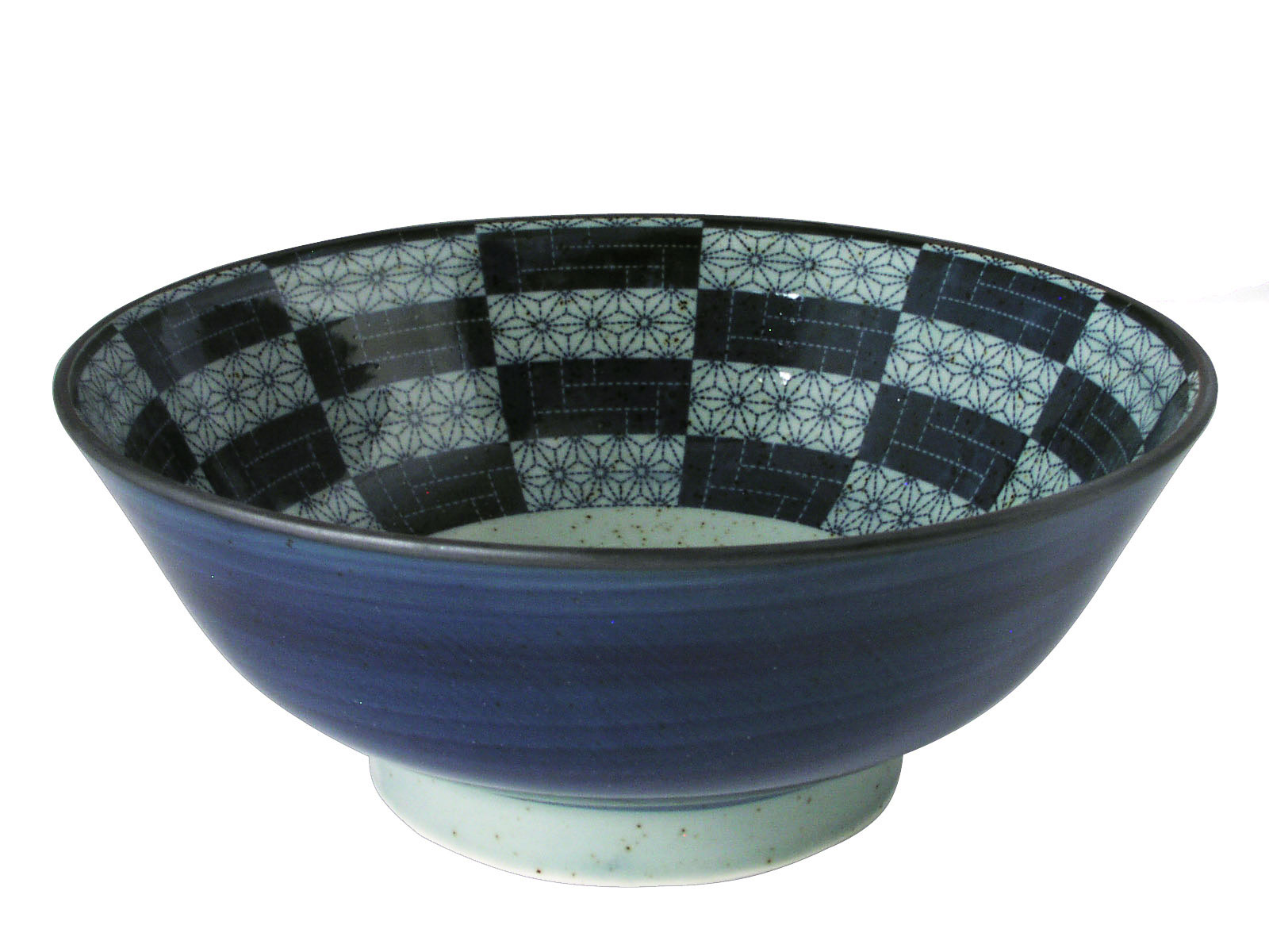 Navy Blue and Pale Green Floral Patchwork Japanese Noodle Bowl