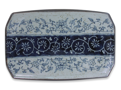 Rustic Dark Green, Blue, and Cream Japanese Sushi Plate