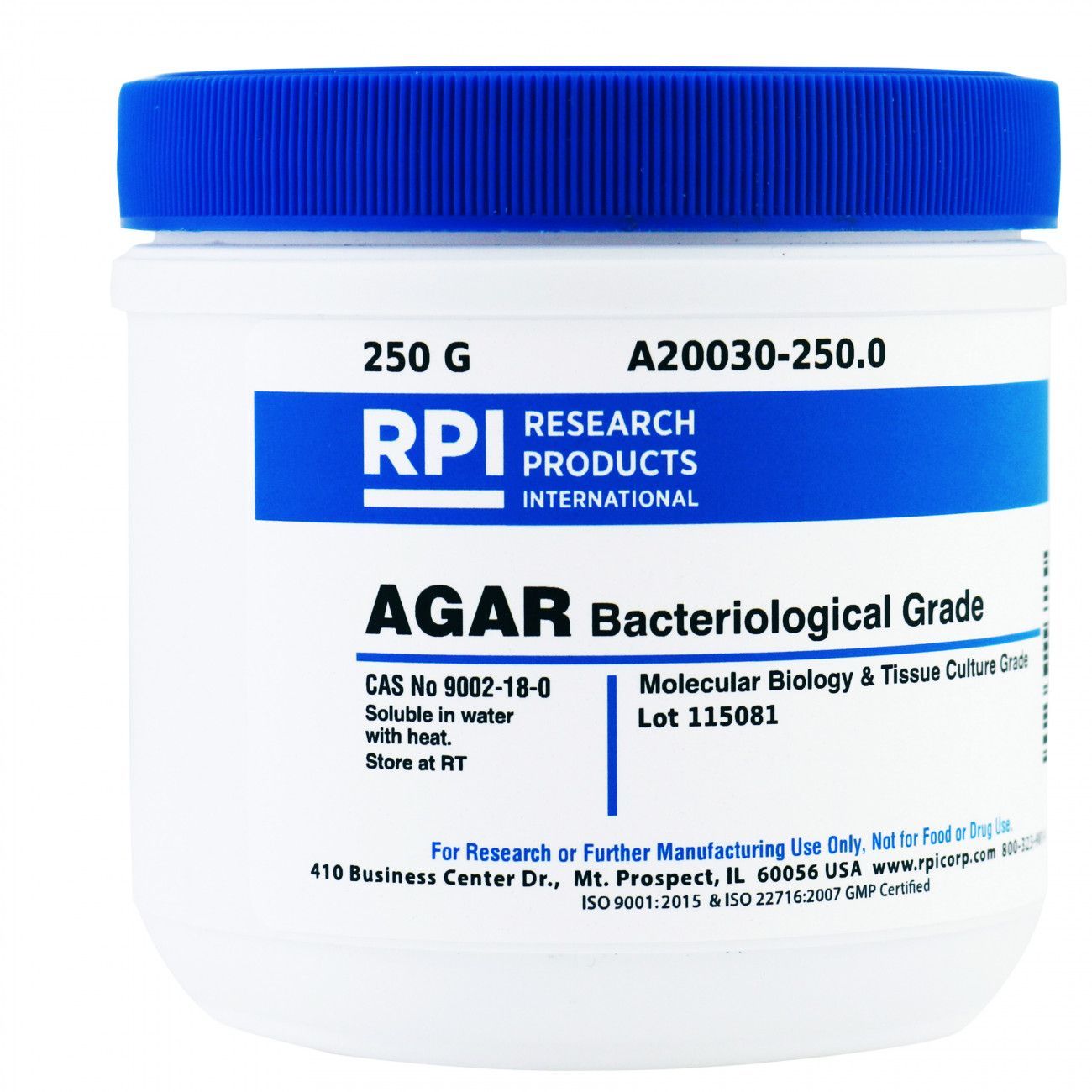 Agar, Bacteriological Grade, 250 Grams RPI-A20030-250.0
