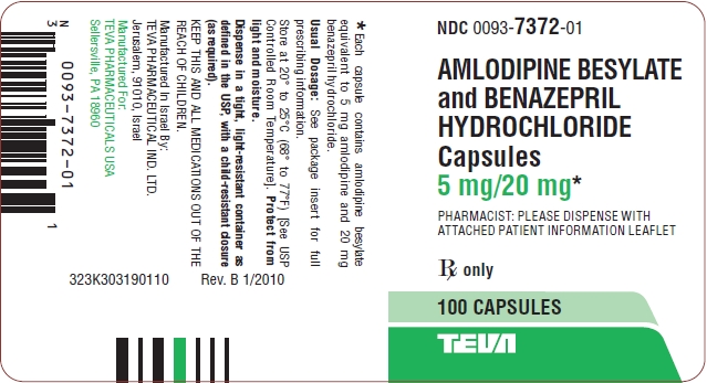 AMLODIPINE/BENAZEPRIL 5-40MG, 100 Capsules/pack Teva 00093767001