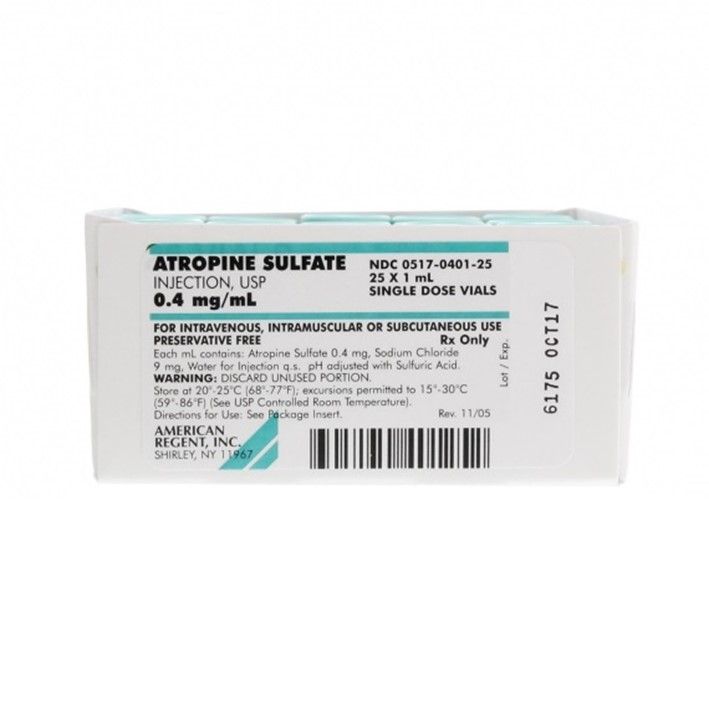 Atropine Sulfate 0.4 mg / mL Injection Single-Dose Vial 1 mL , 25/Pack ...