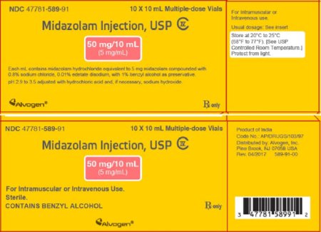 Benzodiazepine (Anxiolytic / Sedative / Hypnotic) Midazolam HCl 5 mg / mL Intramuscular or ...
