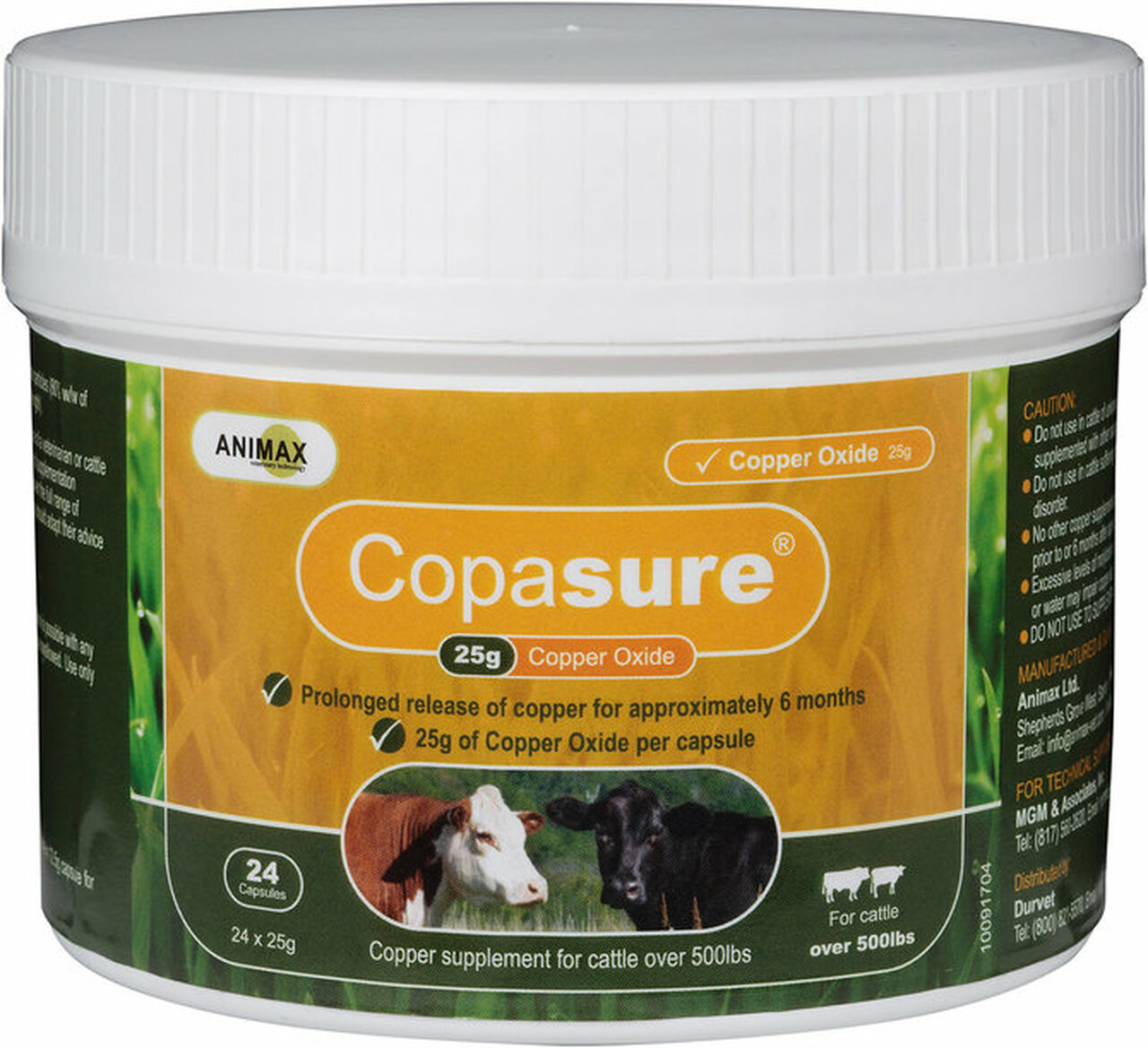 Copasure Copper Oxide Supplement for Cattle 25gm, 24 Capsules Durvet ...