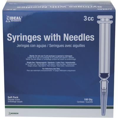 Ideal Syringes with Needles 3 cc, 22 Gauge x 1" Luer Lock, Soft Packed ...
