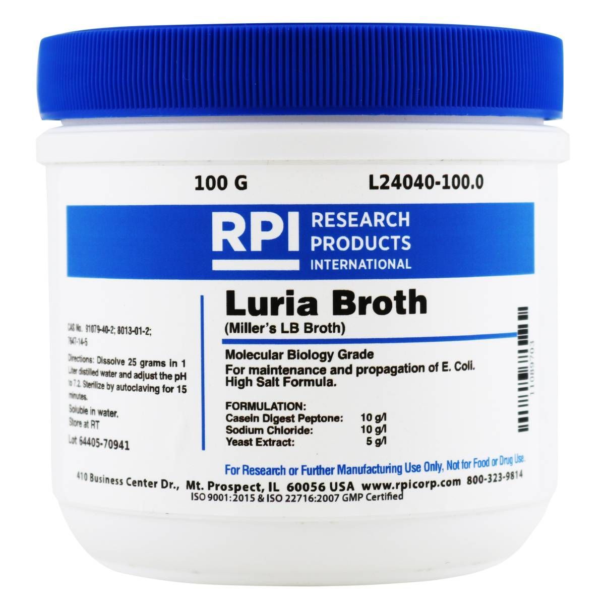 Luria Broth, High Salt Formula, Powder [Miller's LB Broth], 100 Grams ...