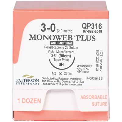 Monoweb Plus Sutures QP316, Size 3-0 , 12/Box , 30" (SH) Patterson 21276156