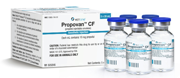 Rapanofal (Propofol) Anesthetic Injection 10mg, 20mL ,5/Pack Vetone 505846