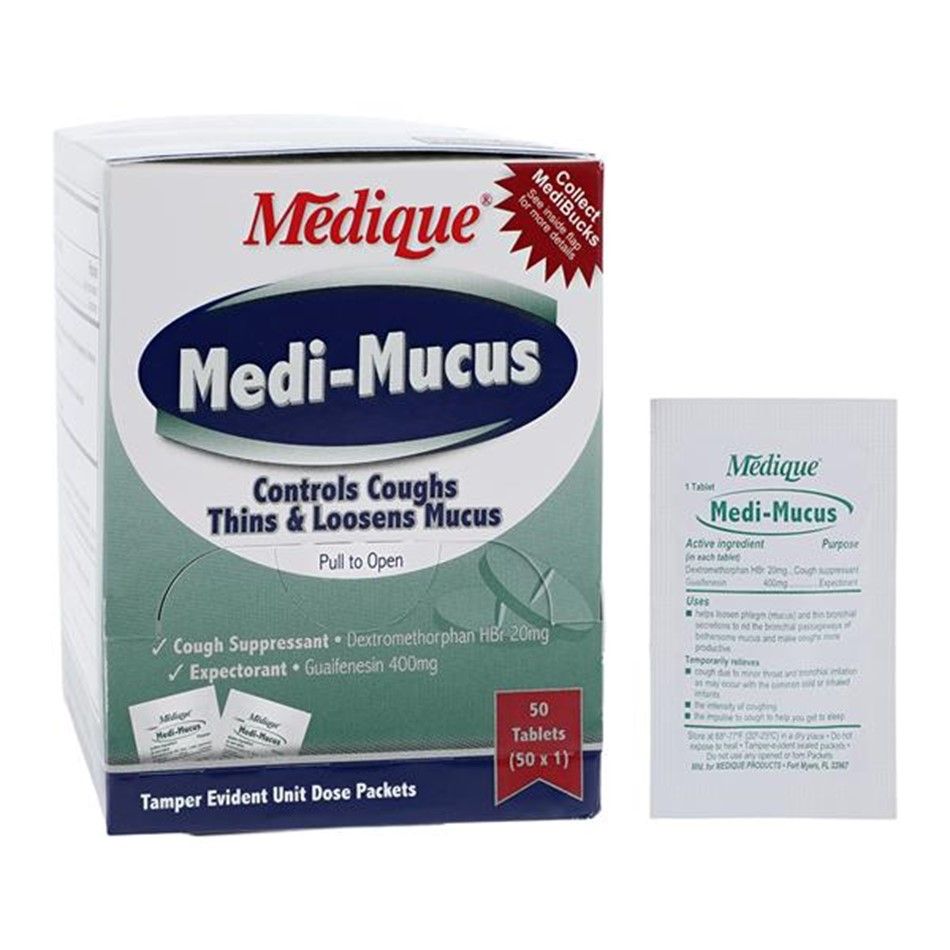 Medi-Mucus Cough/Cold Tablets 20/400mg 50x1/Ct, 24 Pack/Case Medique 34550