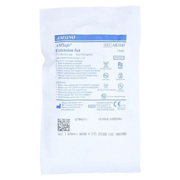 IV Extension Set AMSafe Needle-Free Port Standard Bore 7 Inch Tubing ...