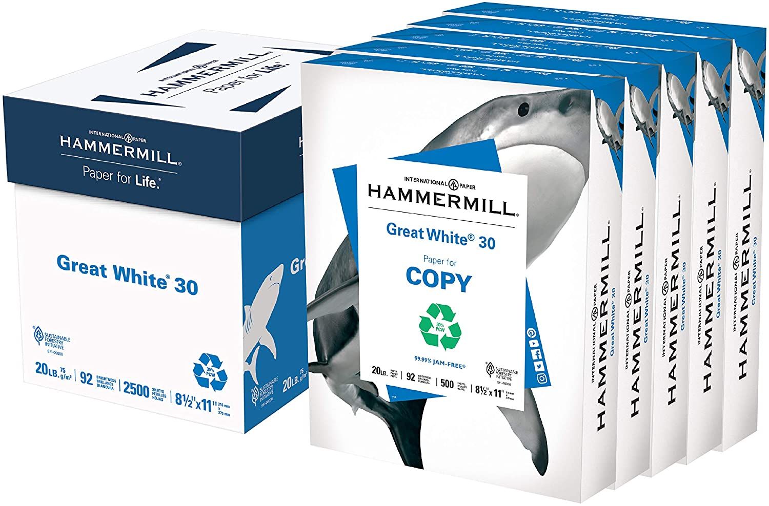 Hammermill Printer Paper, Great White 30% Recycled Paper, 8.5 x 11 - 5 ...