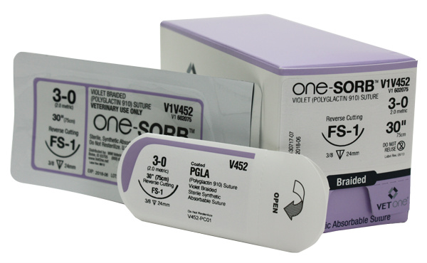 One-Sorb Synthetic Absorbable Suture Cassette #0, Violet Coated Braided ...