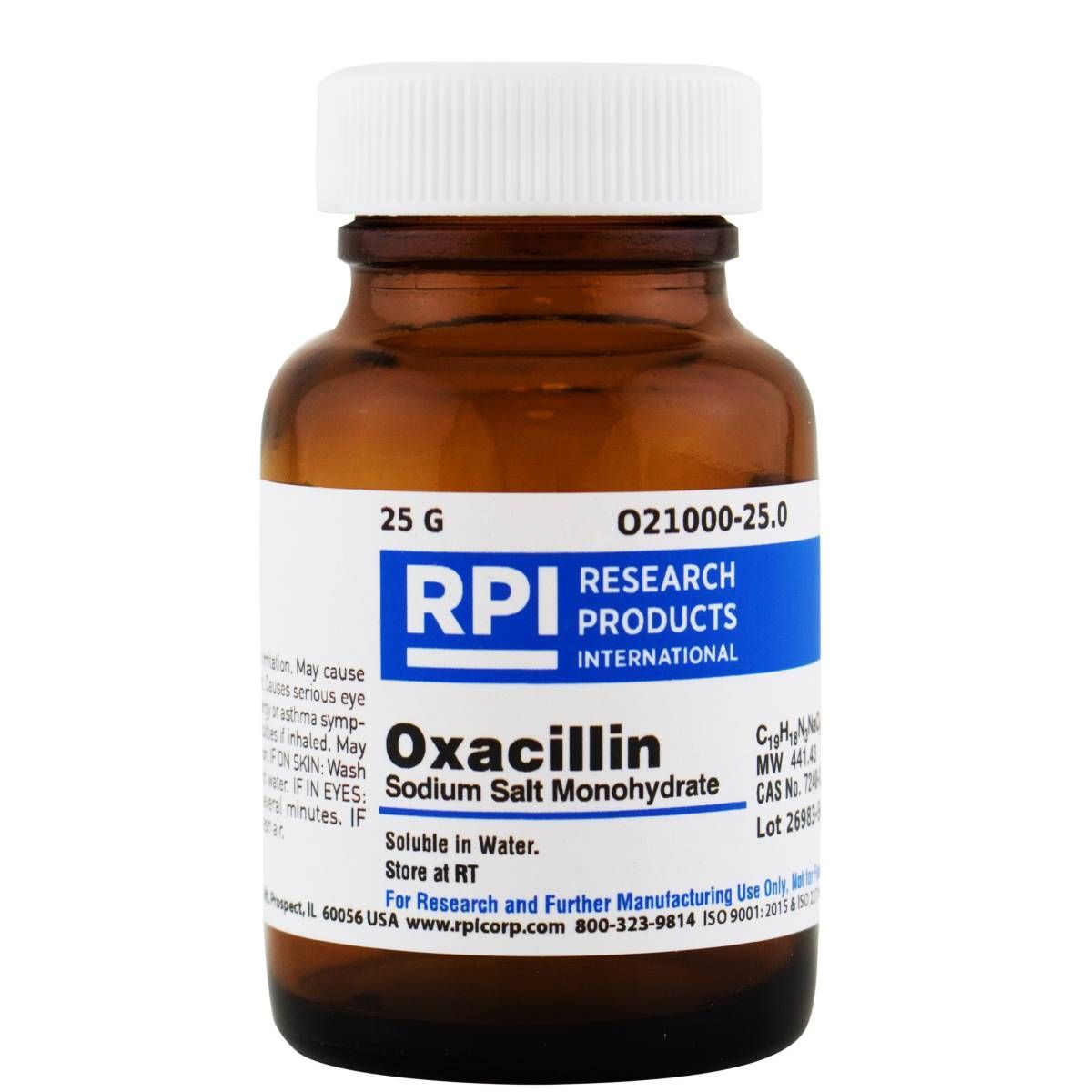 Oxacillin Sodium Salt Monohydrate, 25 Grams RPI-O21000-25.0