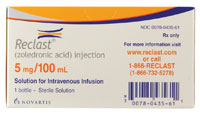 Reclast For IV Injection Solution 5mg 100mL Novartis 00078043561