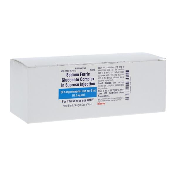Sodium Ferric Gluconate Injection Vial 62.5mg 10/Box Hikma 00143957010