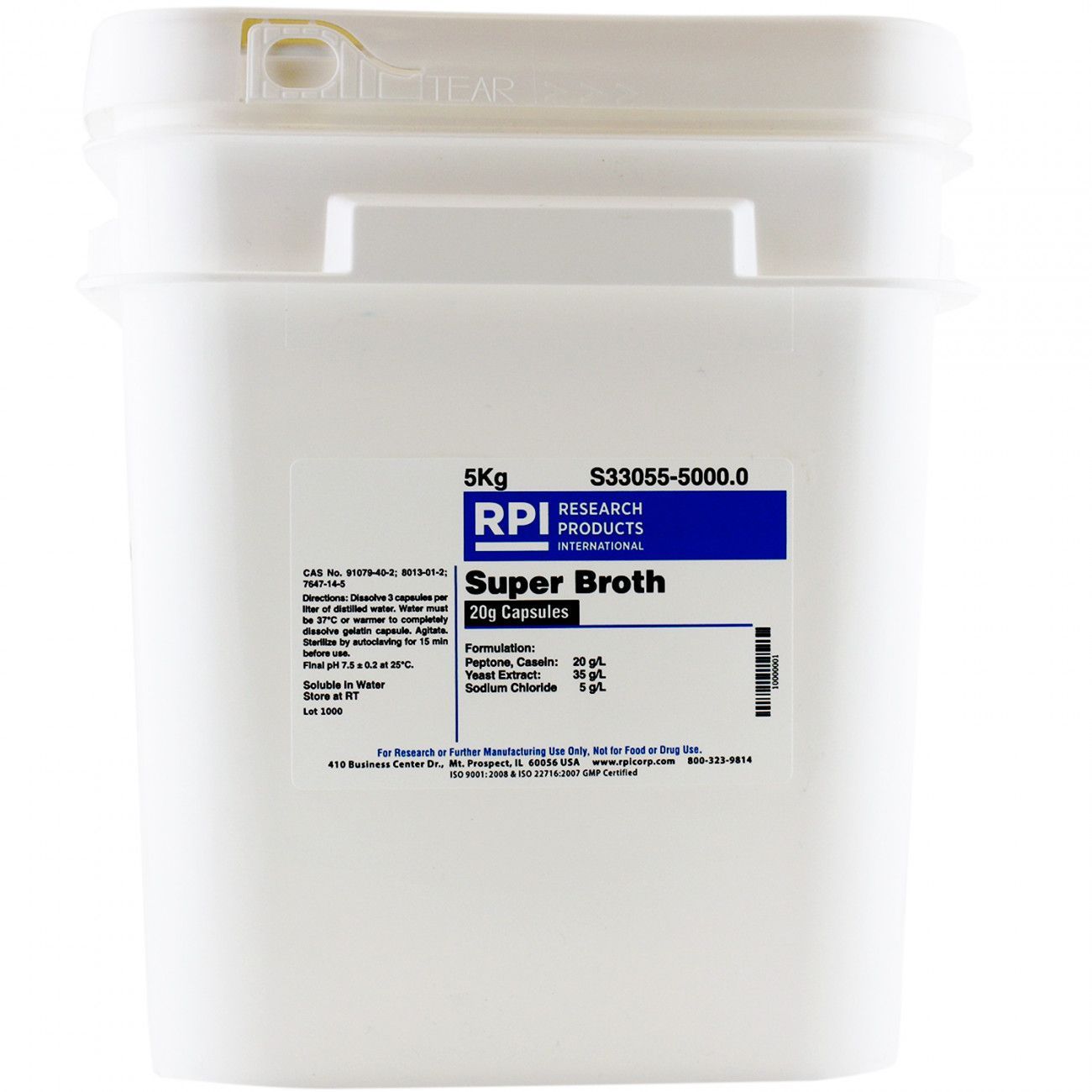 Super Broth, 20 Gram Buffered Capsules, 5 Kilograms RPI-S33055-5000.0