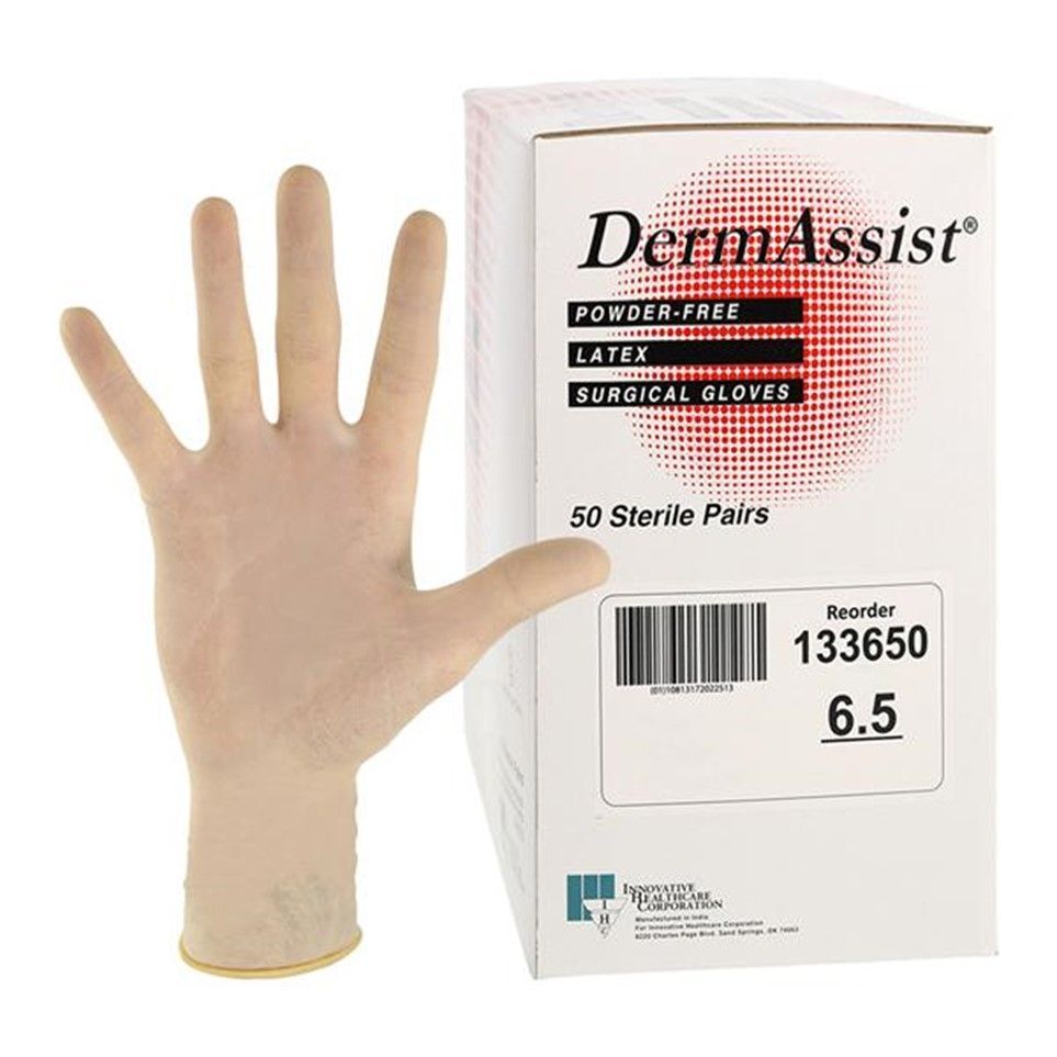 Surgical Glove DermAssist Size 6.5 Sterile Latex Standard Cuff Length ...