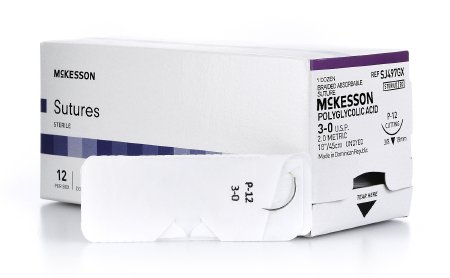 Suture with Needle Absorbable Undyed Braided, Polyglycolic Acid Size 3 ...