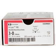 V-Loc 90 Suture, Straight Cutting, Size 3-0, 18", Undyed, Needle SC-1 ...