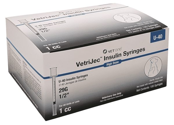 VetriJec Insulin Syringe U-40, 1cc High Dose, 29g x 0.5 , 100/Box ...