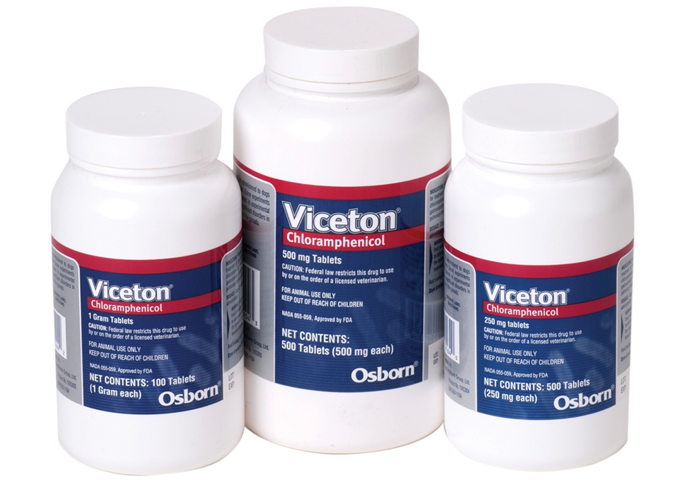 Viceton (Chloramphenicol) Tablets for Oral Use in Dogs 250mg, 500 Count ...