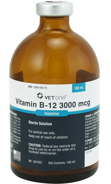 Vitamin B-12 3000 mcg Sterile Solution Injection, 100mL Vetone 501052